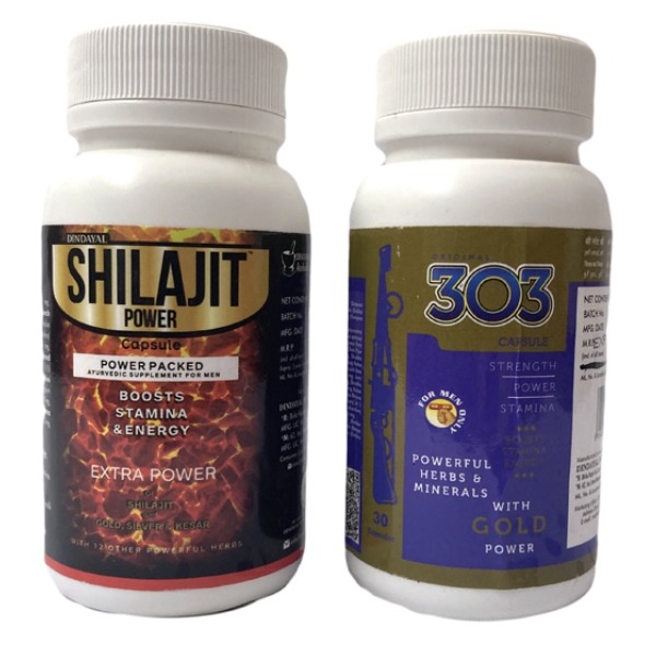 Buy Dindayal 303 Capsule (Gold Power) & Shilajit Power Capsule (Gold ...